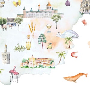 Spain Illustrated Map Printable Wall Art Print Nursery | Etsy