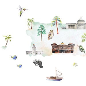 Puerto Rico Map Art Print Illustrated Map Nursery Art | Etsy