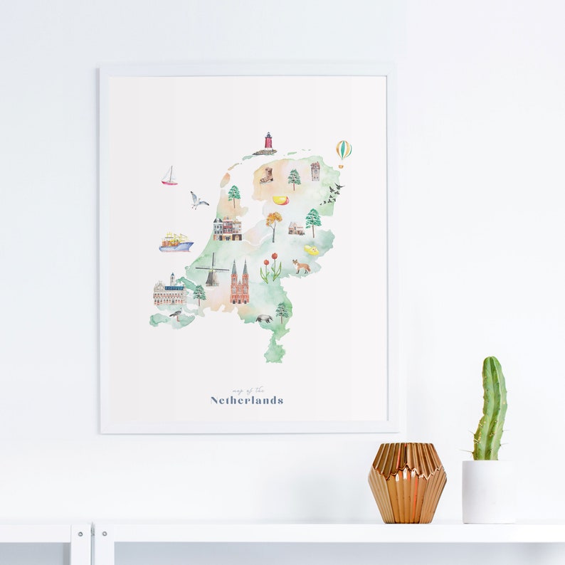 Netherlands Illustrated Map Printable Wall Art Print Nursery | Etsy