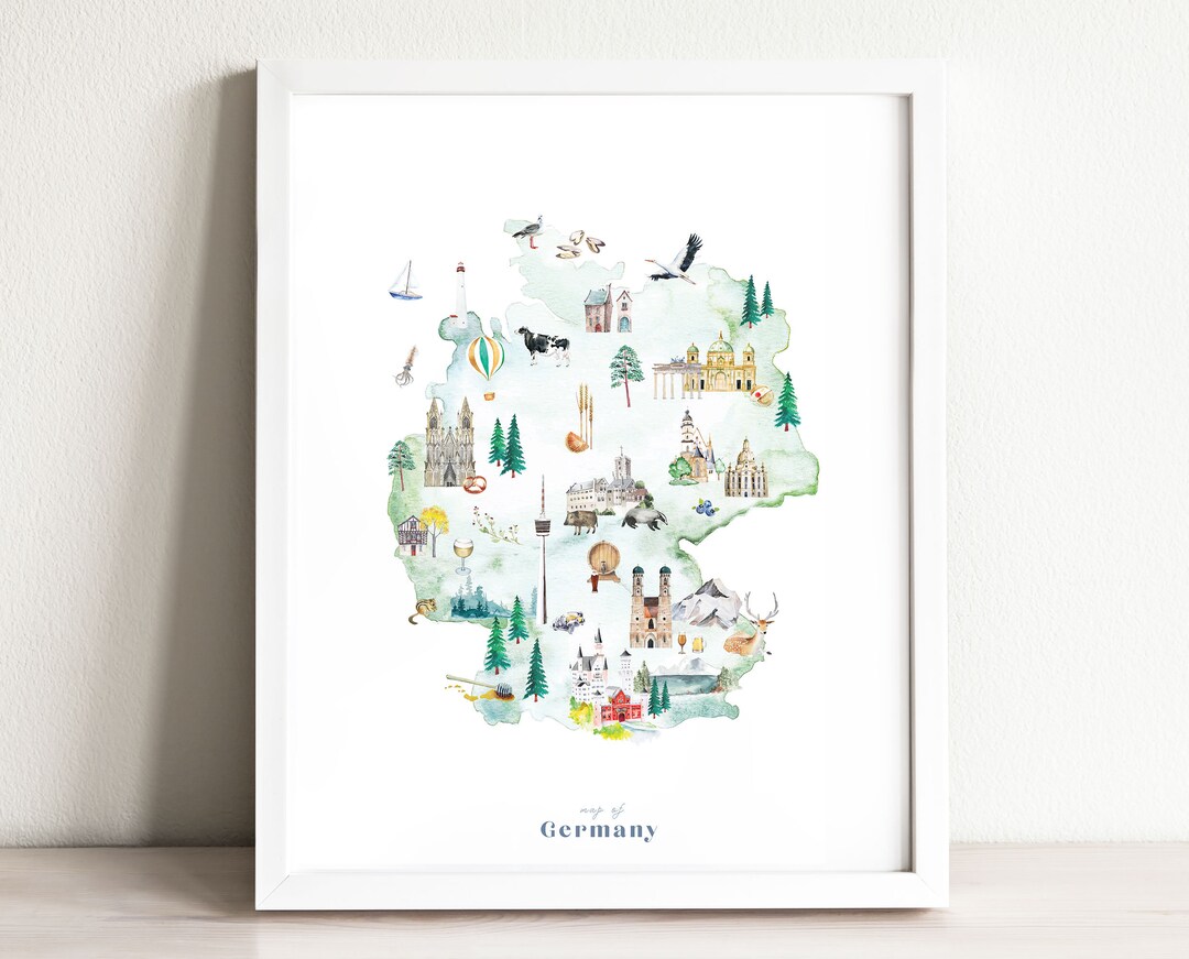 Germany Map Art Print Illustrated Watercolor Nursery Decor - Etsy