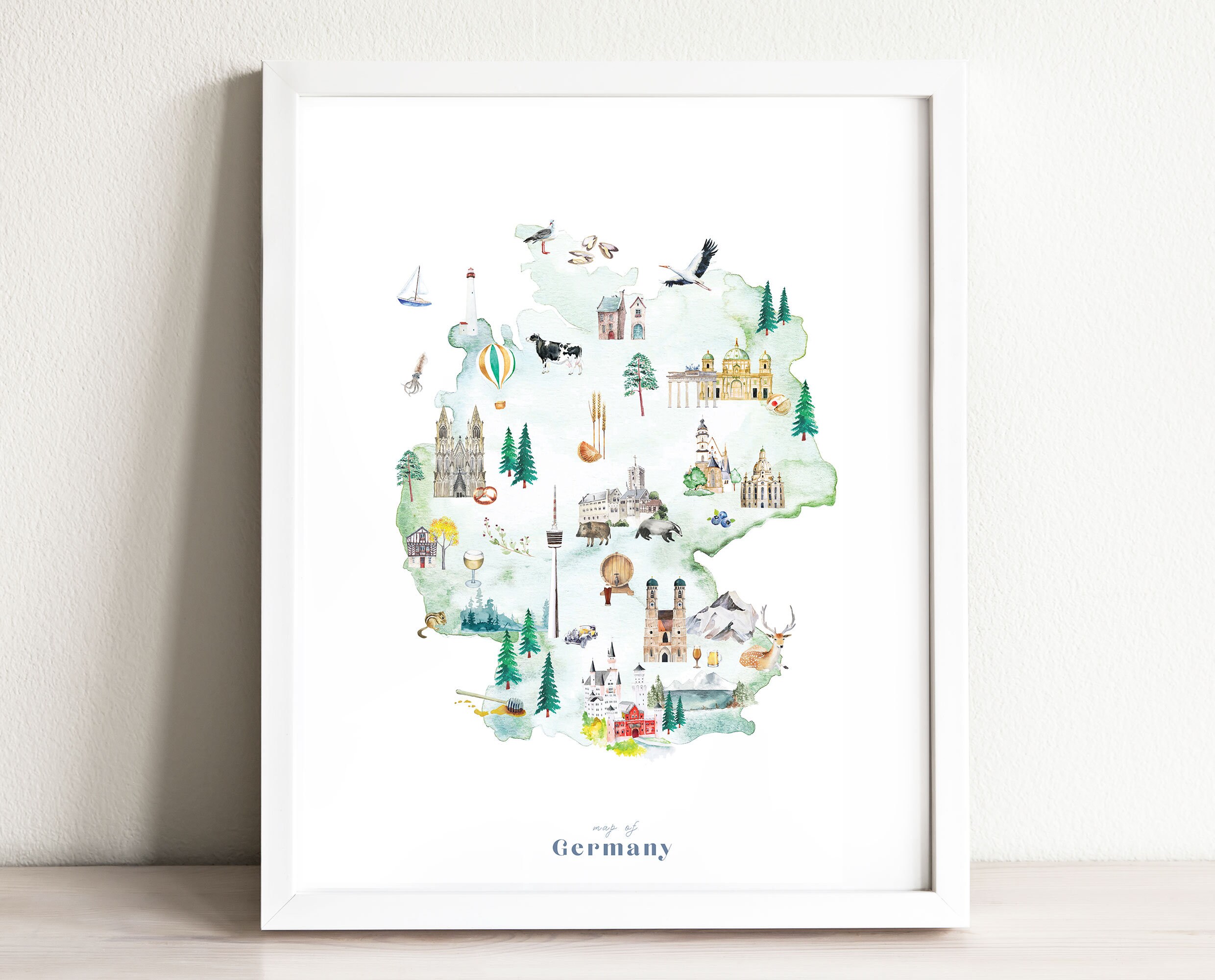 Germany Map Art Print Illustrated Watercolor Nursery Decor - Etsy