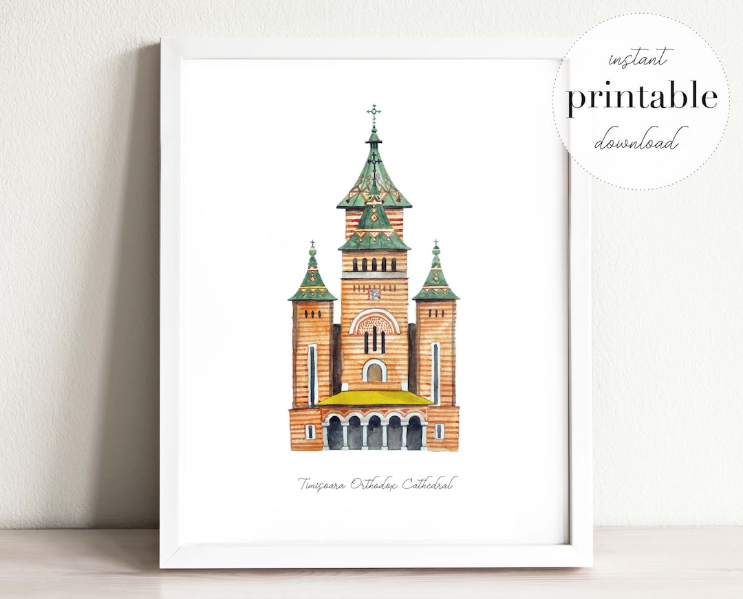 Timisoara Cathedral Watercolor Print: Romania Travel Decor (digital ...