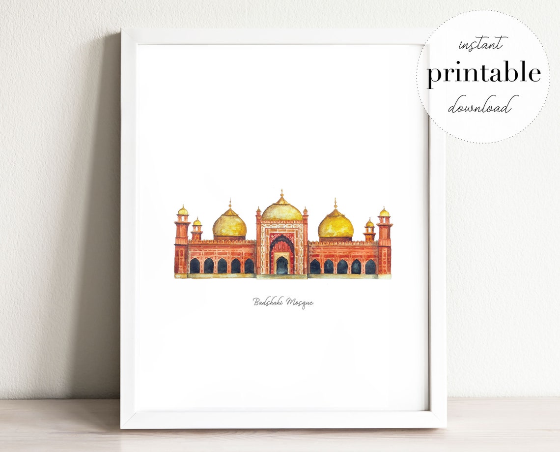 Badshahi Mosque Printable watercolor illustration wall art | Etsy