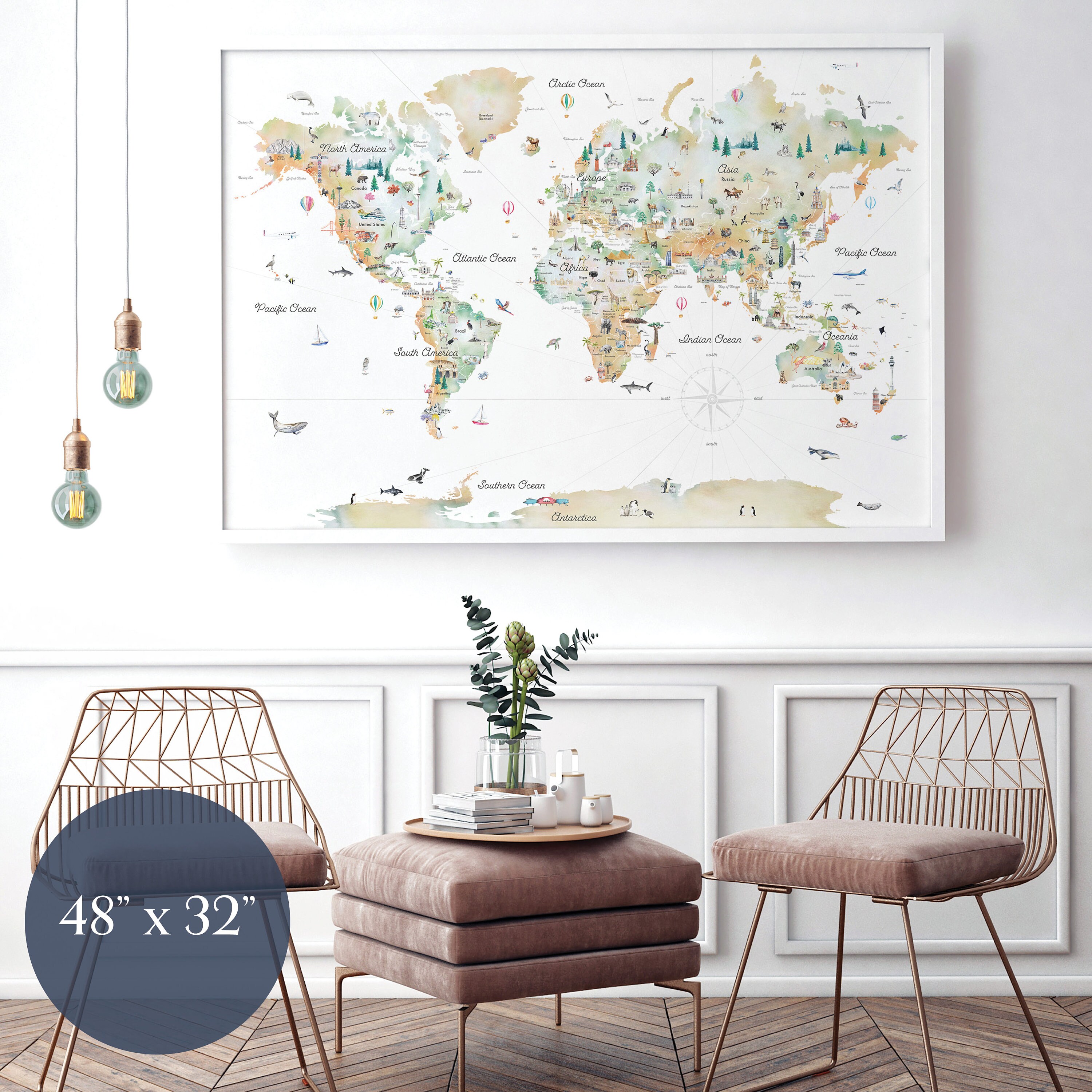 Gradient Educational World Map Kids Wall Art Nursery Decor - Etsy UK