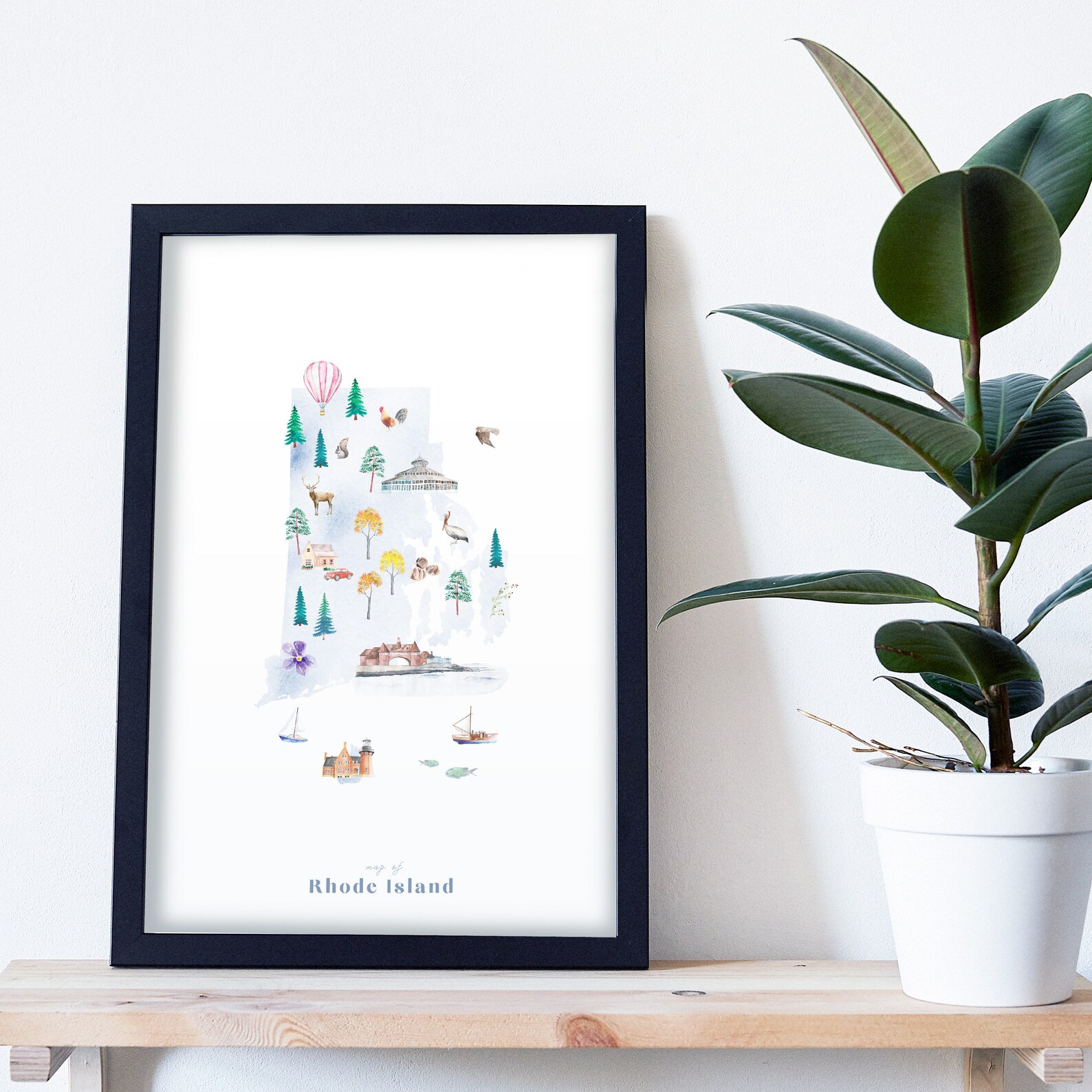 Rhode Island Printable State Map Illustrated Wall Art Print - Etsy