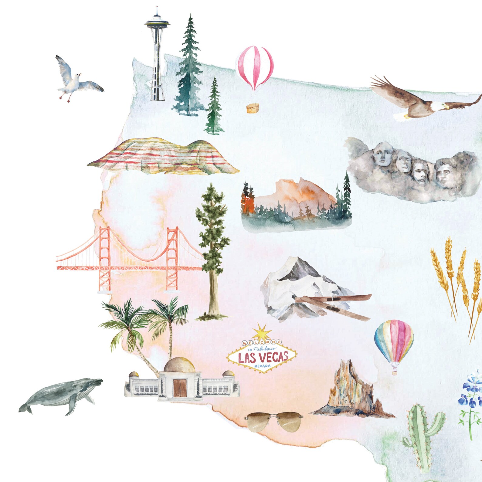 United States Illustrated Map Printable Wall Art Print | Etsy