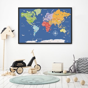 Kid's Educational World Map Printable | Nursery Decor World Map ...