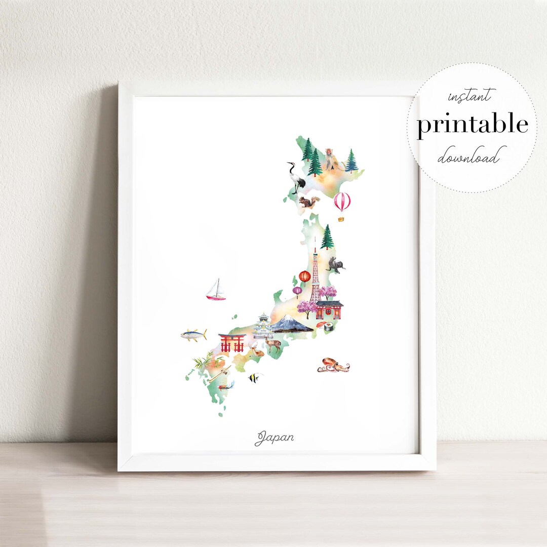 Japan Illustrated Map Printable, Wall Art Print, Nursery Decor ...