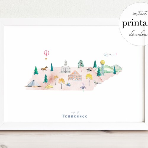 Tennessee Printable State Map Illustrated Wall Art Print - Etsy