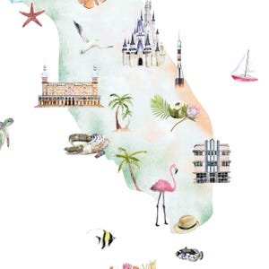 Florida Printable State Map, Illustrated Wall Art Print, Wall Art ...