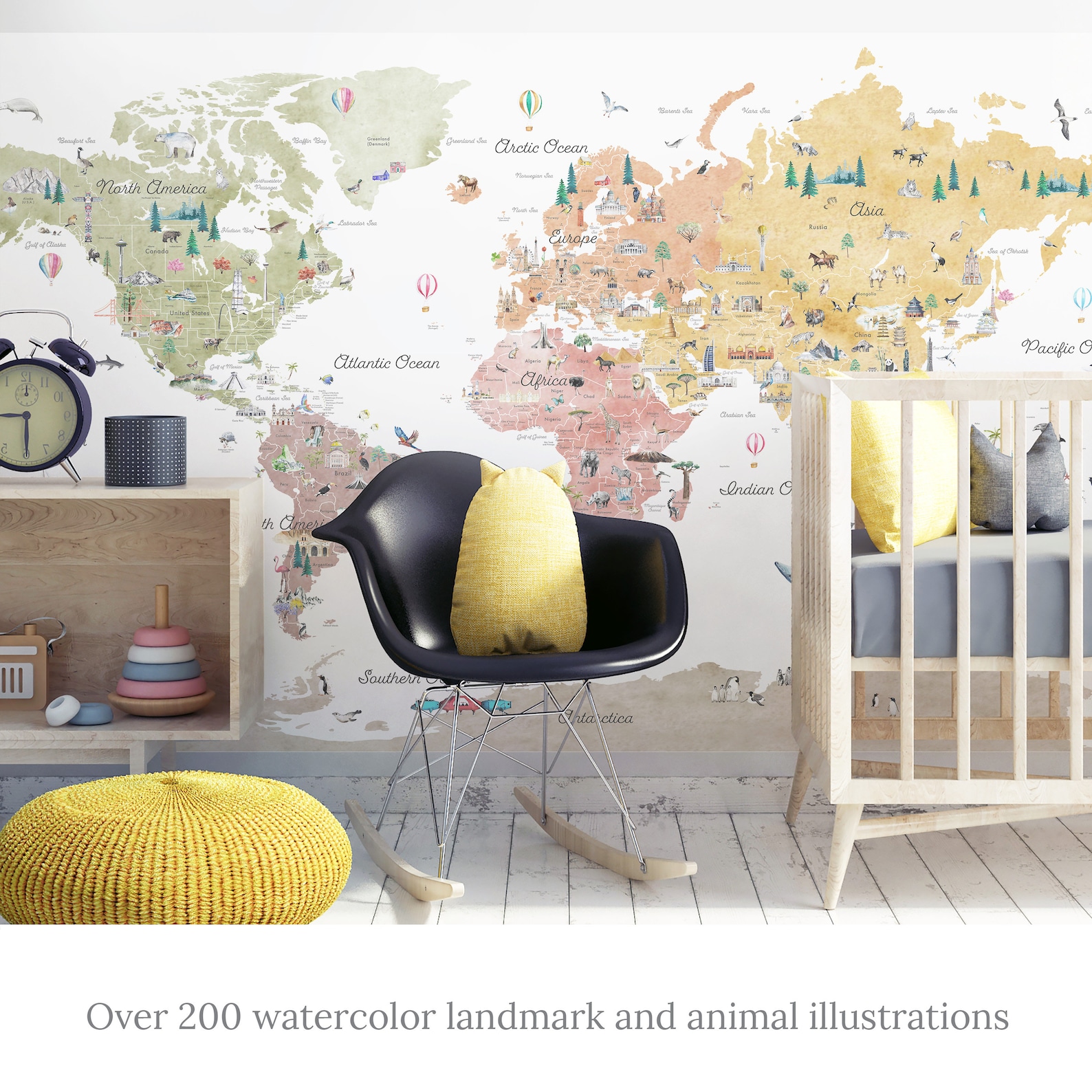 Colorful Educational World Map Wall Decal Playful Nursery - Etsy UK