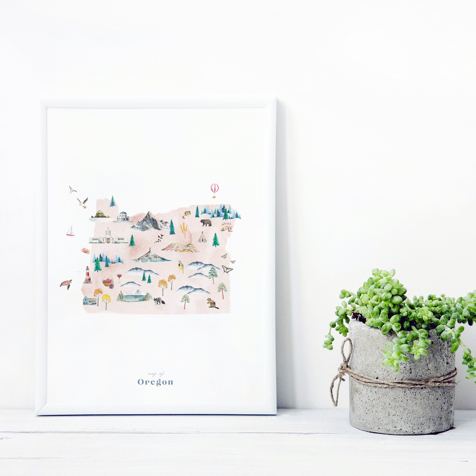 Oregon Printable State Map Illustrated Wall Art Print - Etsy