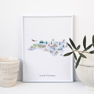 North Carolina Printable State Map, Illustrated Wall Art Print, Nursery ...