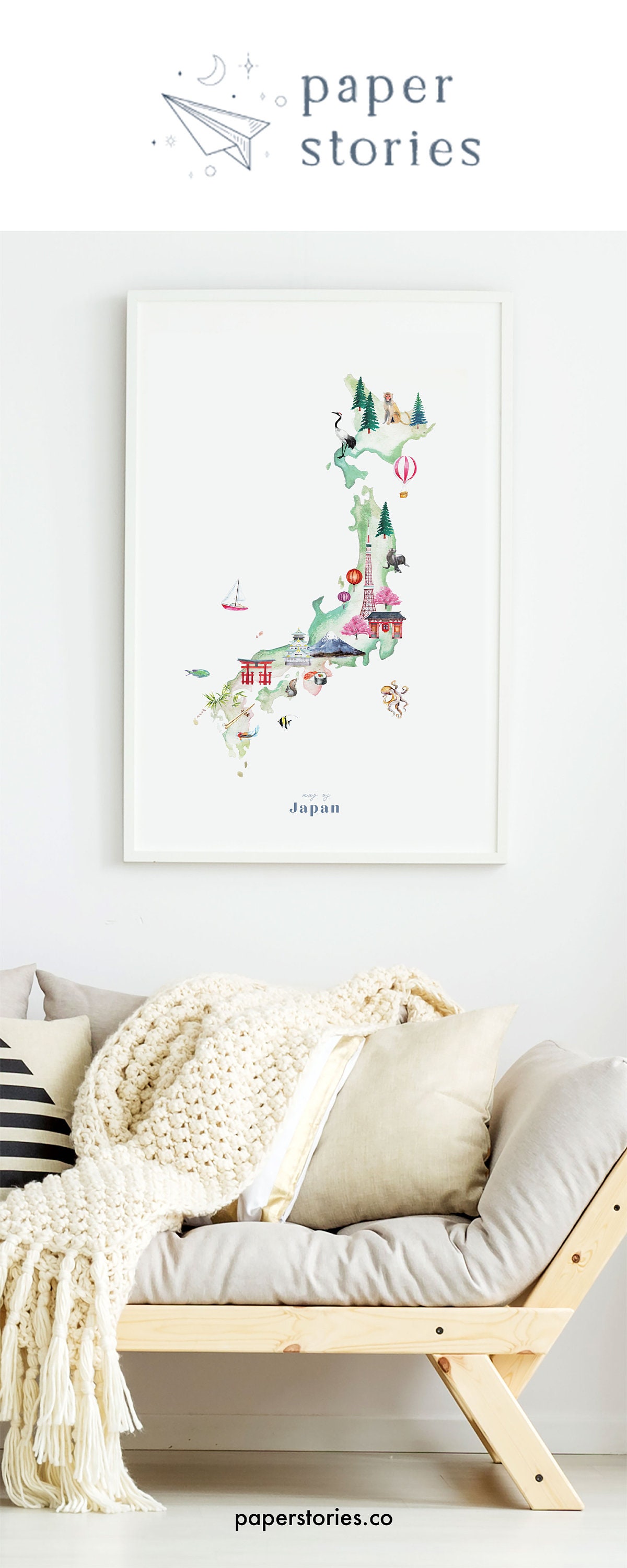 Japan Illustrated Map Printable Wall Art Print Nursery - Etsy