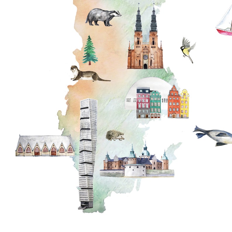 Sweden Map Art Print: Watercolor Travel Decor - Etsy