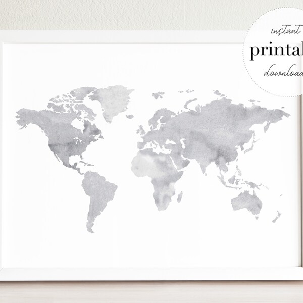 Gray World Map - Etsy
