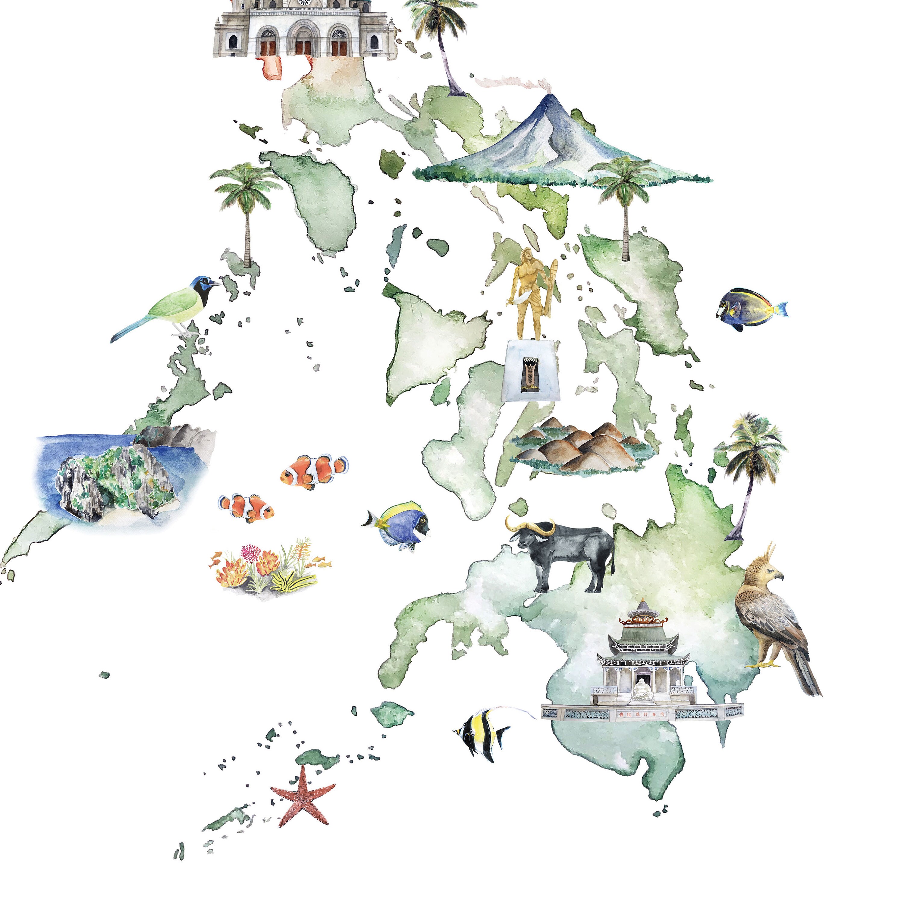 The Philippines Illustrated Map Art Print Philippines Travel - Etsy Canada