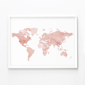 Pink World Map Printable, Illustration, Wall Art Print, Nursery Decor ...