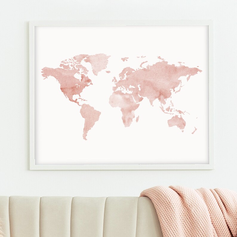 Pink World Map Printable Illustration Wall Art Print - Etsy