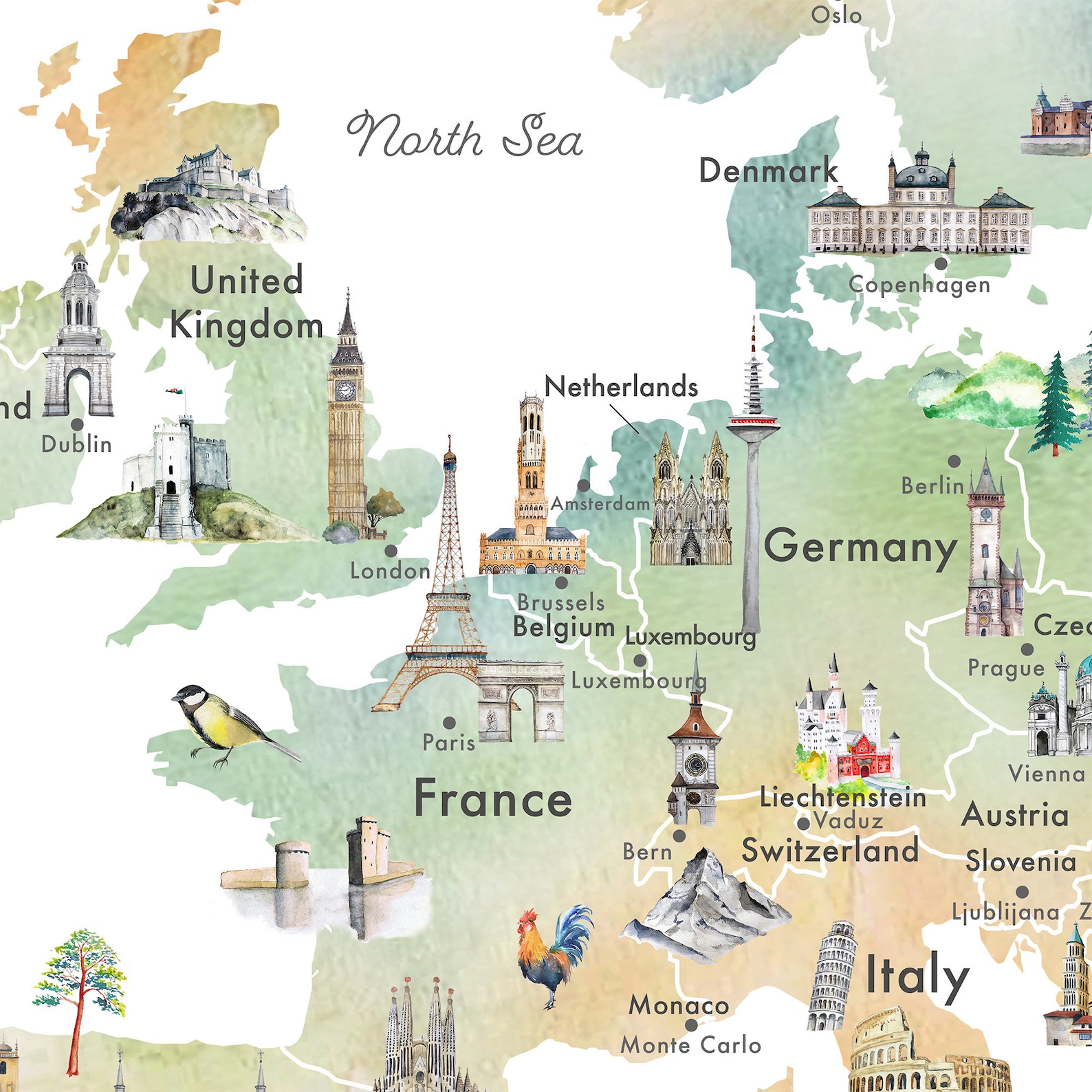 Europe Educational World Map Boho Kids Wall Art Kids World - Etsy