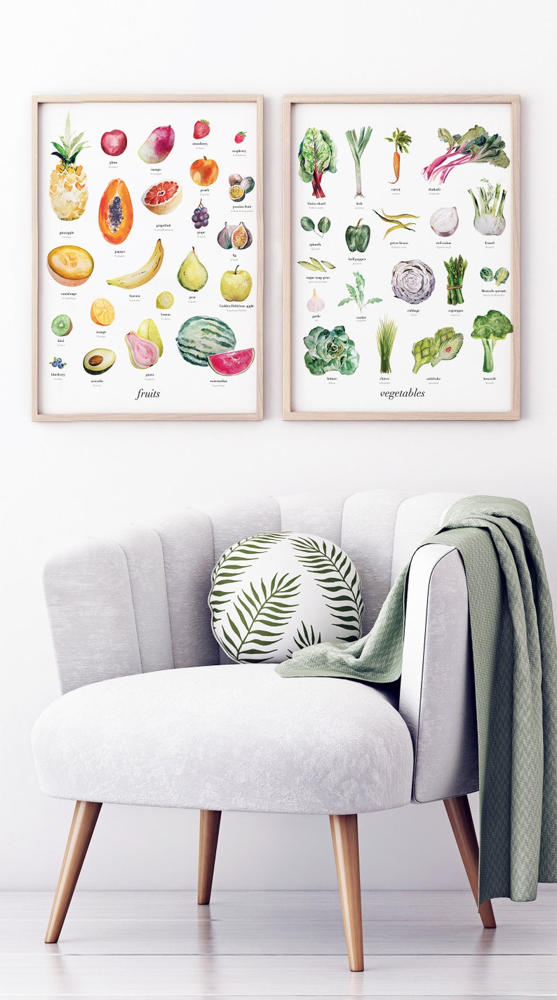 Fruits and Vegetables Watercolor Art Print Set: Kitchen Wall Decor - Etsy