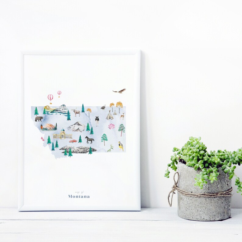Montana Printable State Map Illustrated Wall Art Print - Etsy