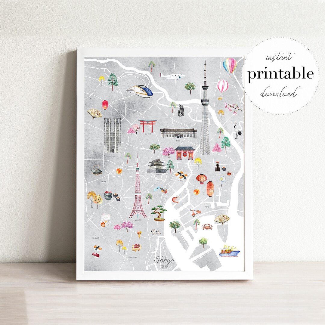 Tokyo City Map Printable | Illustration, Wall Art Print, Nursery Decor ...