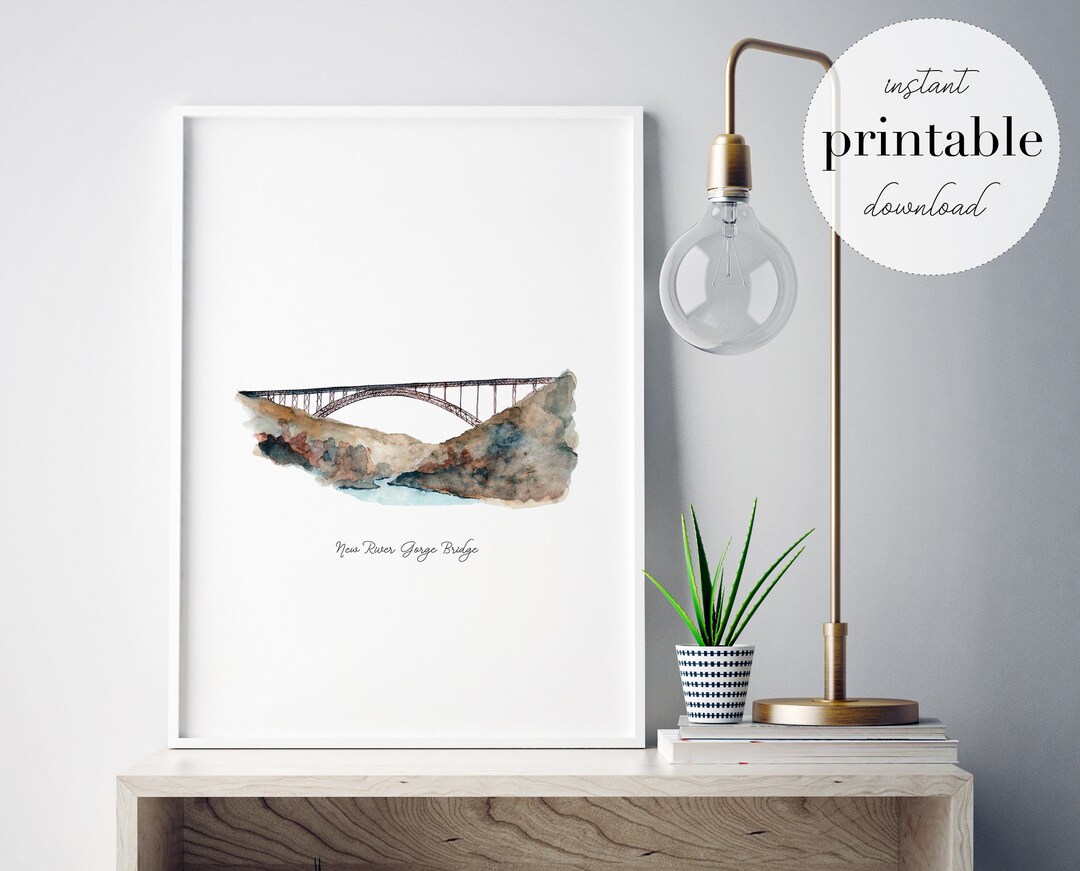 New River Gorge Bridge Printable, Illustration, Wall Art Print ...