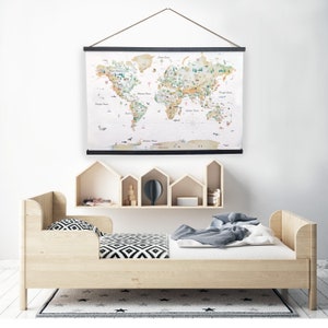 Hanging Canvas Gradient Educational World Map | Travel Wall Art | Kids ...