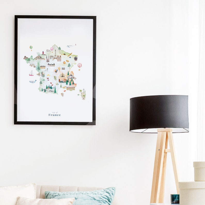 France Map Art Print Illustrated Watercolor Nursery Decor - Etsy