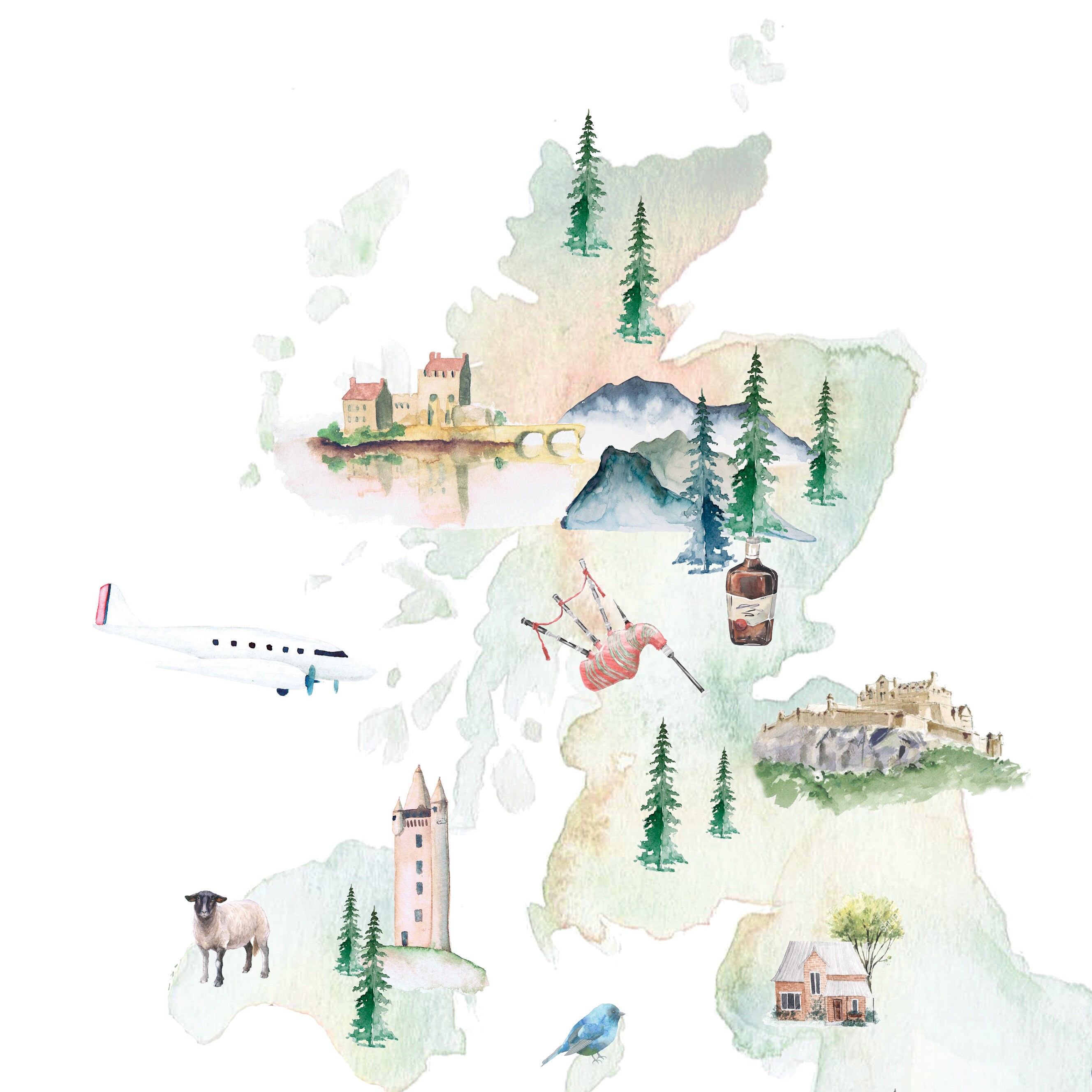 United Kingdom Illustrated Map Printable wall art print | Etsy