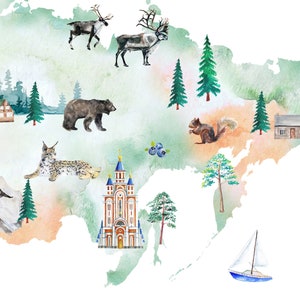 Russia Map Illustrated Art Print | Home Decor Travel Poster | Nursery ...