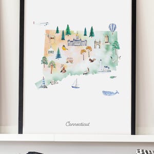 Connecticut Watercolor Map Print: Illustrated State Art, Nursery Decor ...