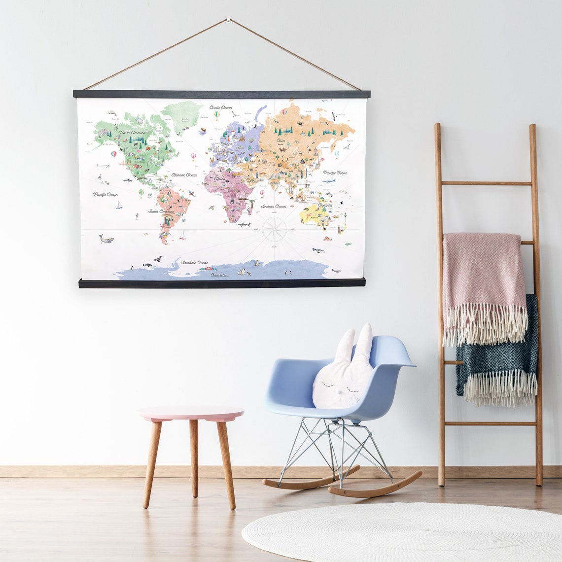 Hanging Canvas Pastels Educational World Map Travel Wall Art - Etsy