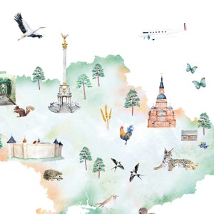 Ukraine Map Illustrated Art Print | Home Decor Travel Poster | Nursery ...