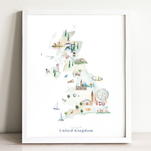 United Kingdom Watercolor Map Art Print Including Scotland - Etsy