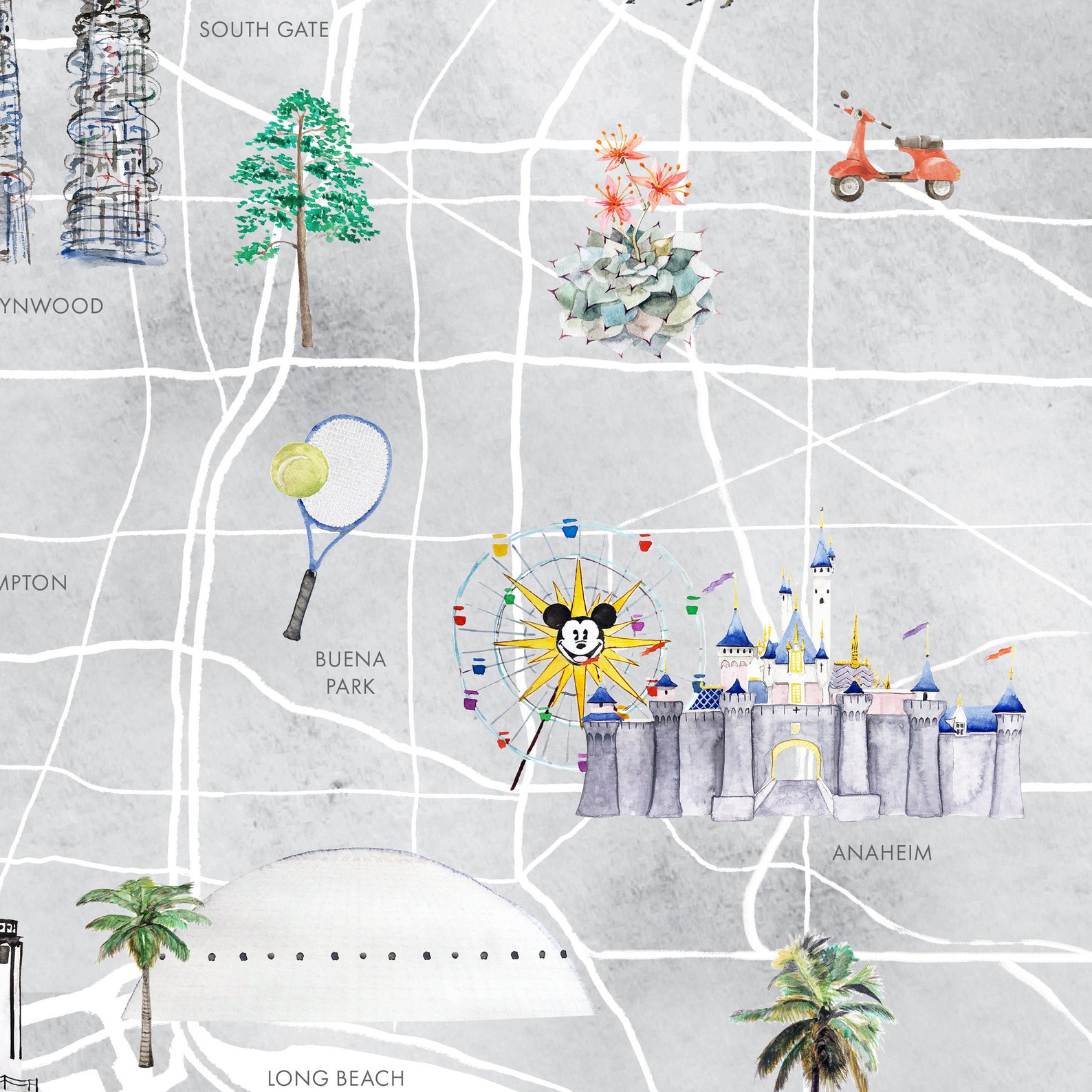 Los Angeles Map Printable City Map Wall Art Print Kids - Etsy