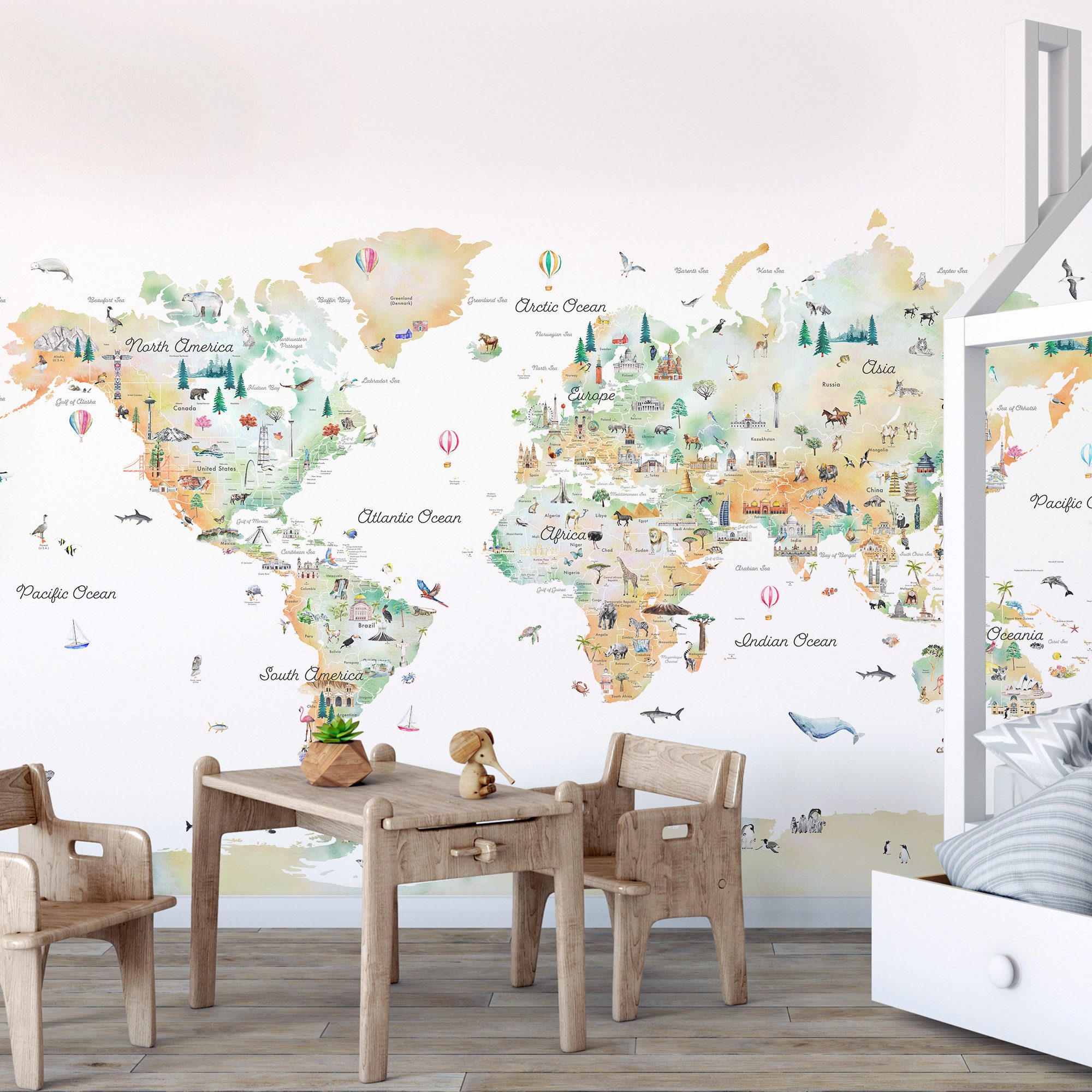 Colorful Educational World Map Wall Decal Playful Nursery - Etsy UK