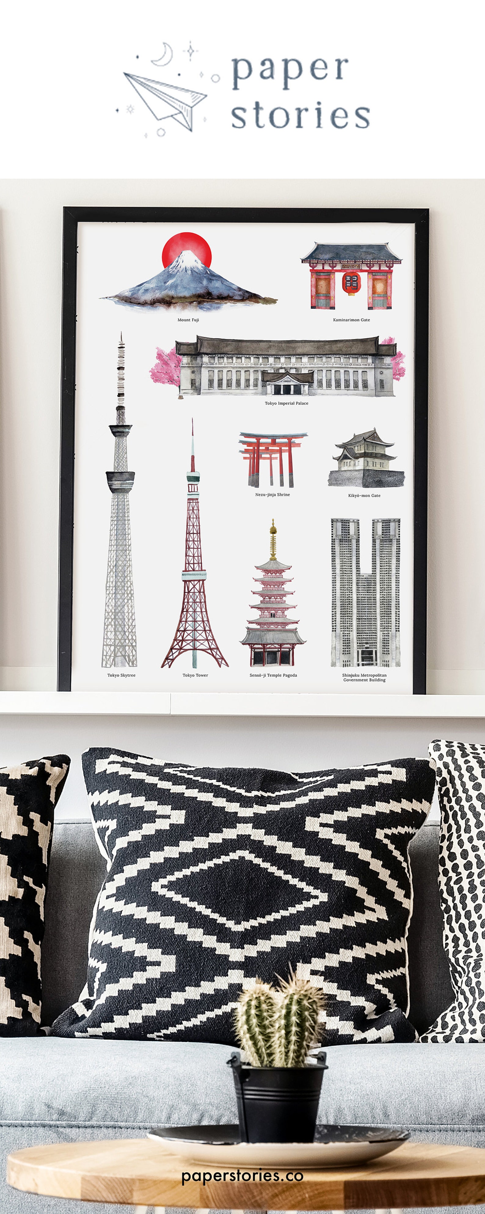 Tokyo Landmarks Printable Illustration Wall Art Print | Etsy