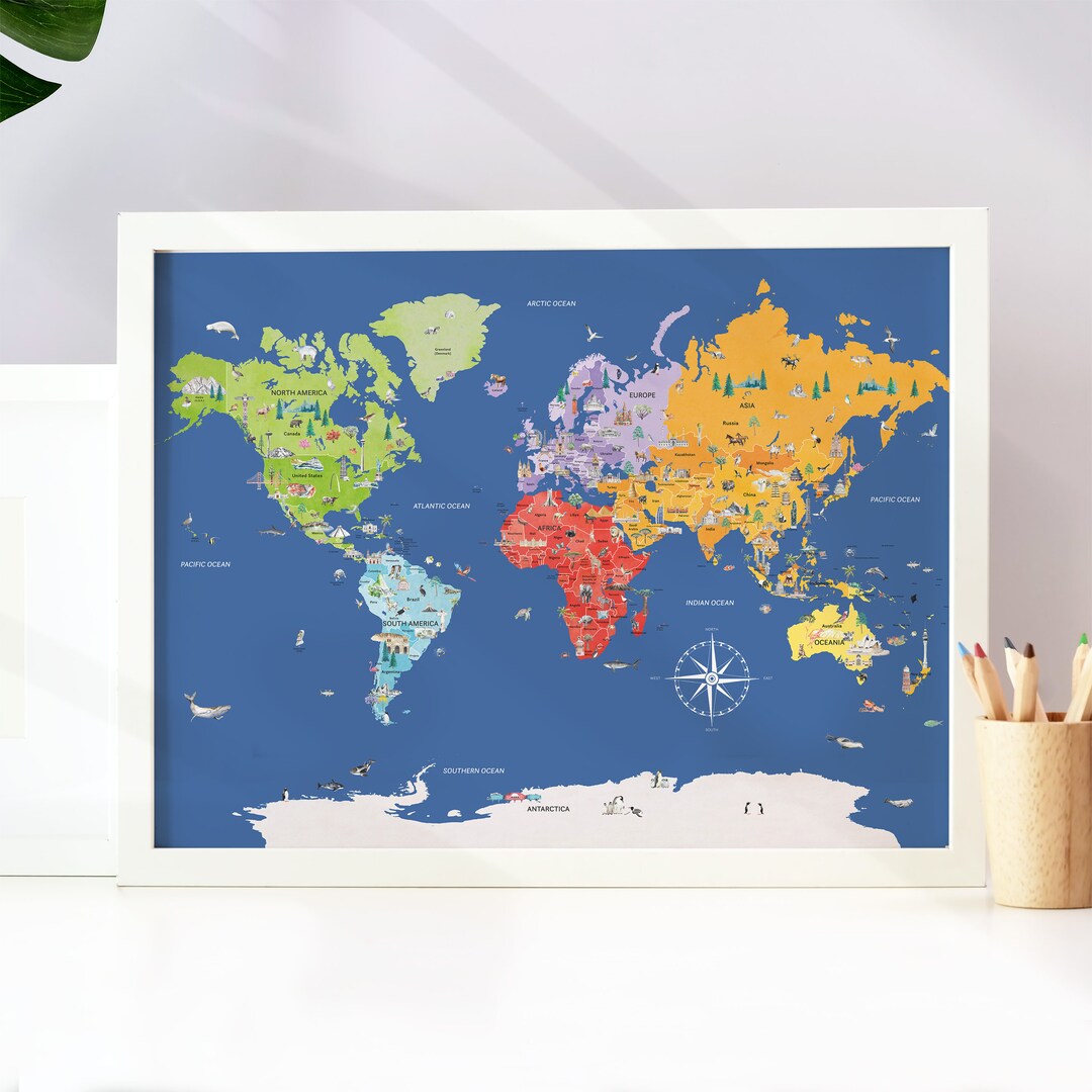 Kid's Educational World Map Printable | Nursery Decor World Map ...