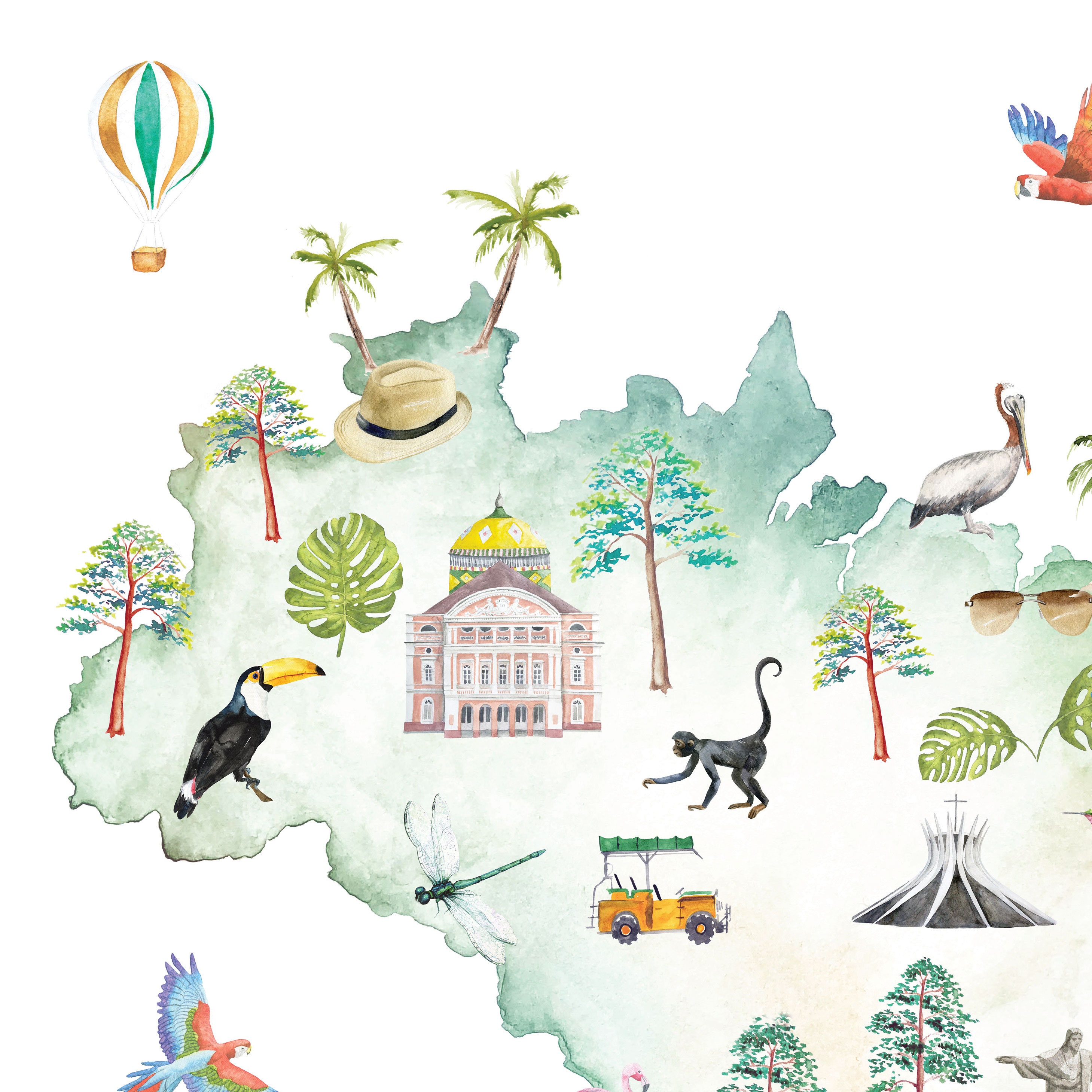 Brazil Illustrated Map Printable wall art print nursery | Etsy