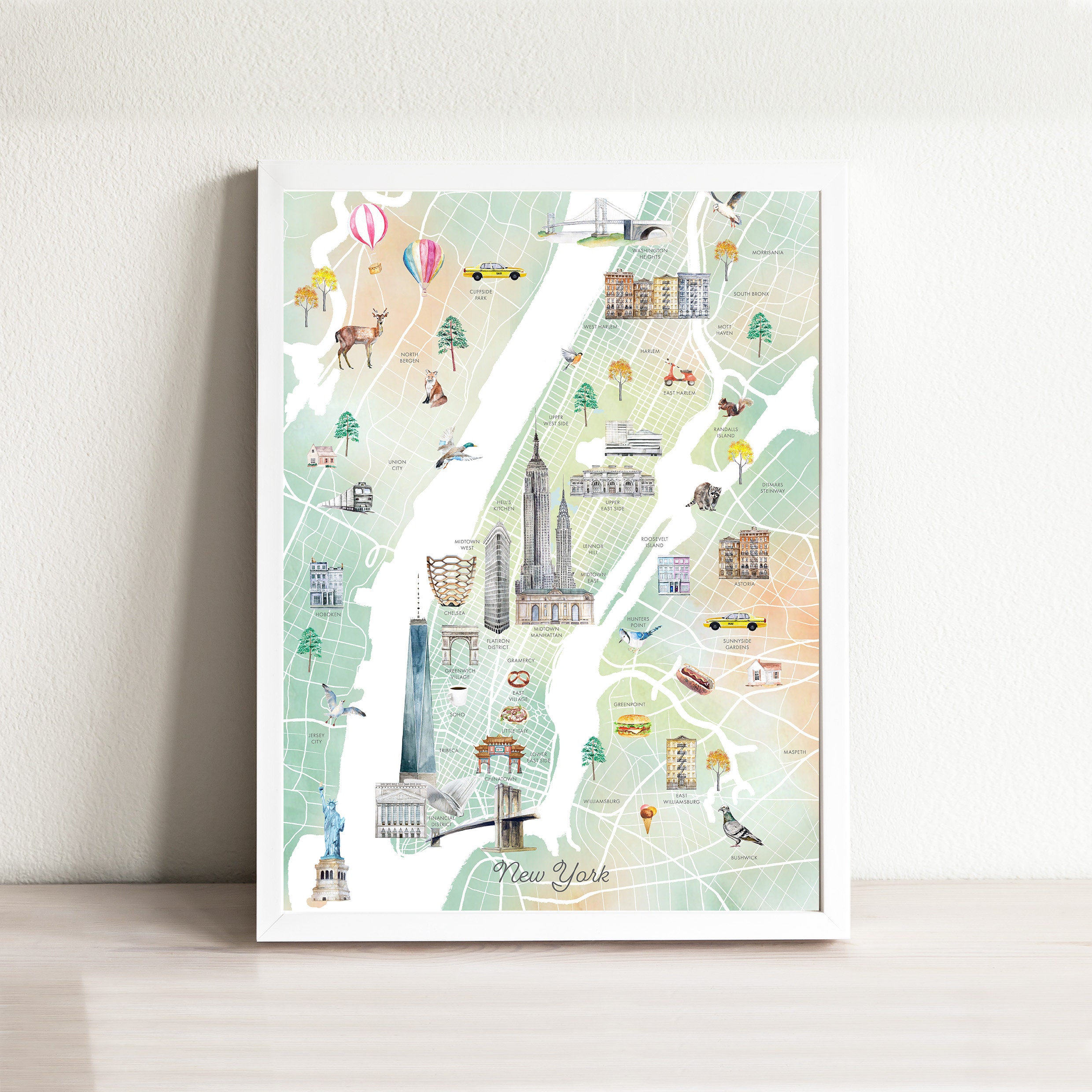 Art & Collectibles watercolor print city maps travel decor Brooklyn Map ...