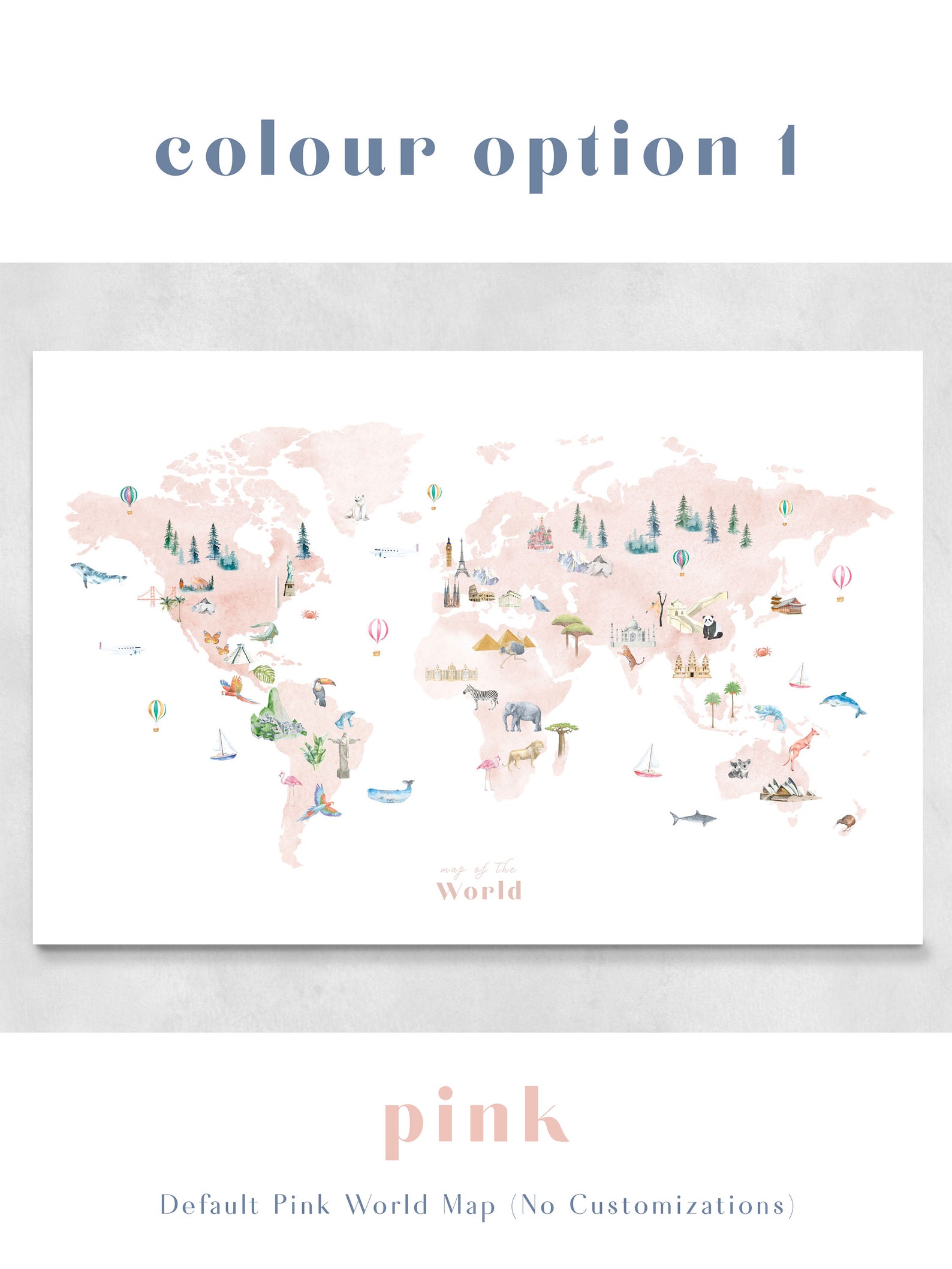 Custom Illustrated World Map Wall Art Personalized Nursery - Etsy