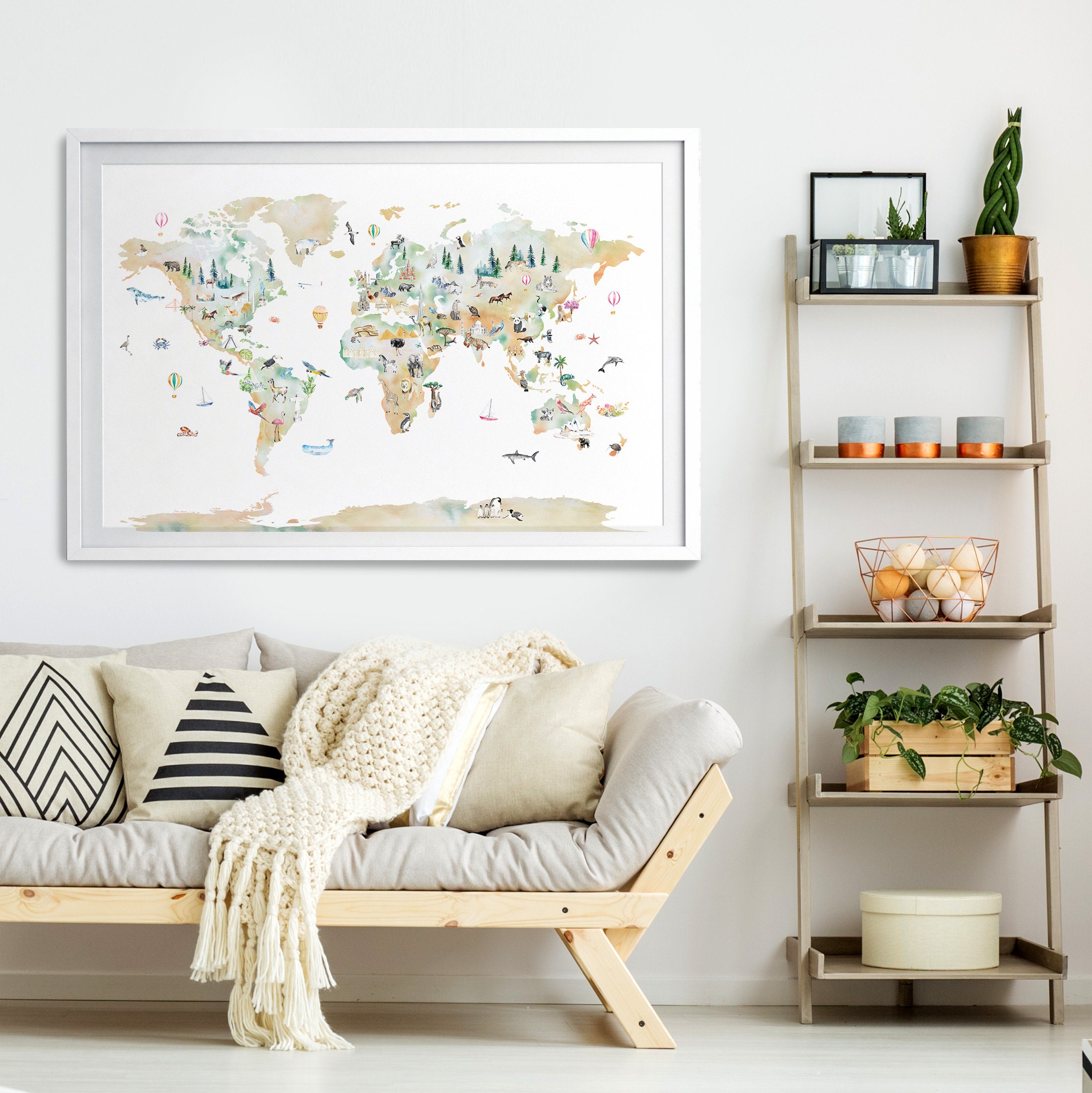 Illustrated World Map Kids Room World Map Personalized - Etsy UK