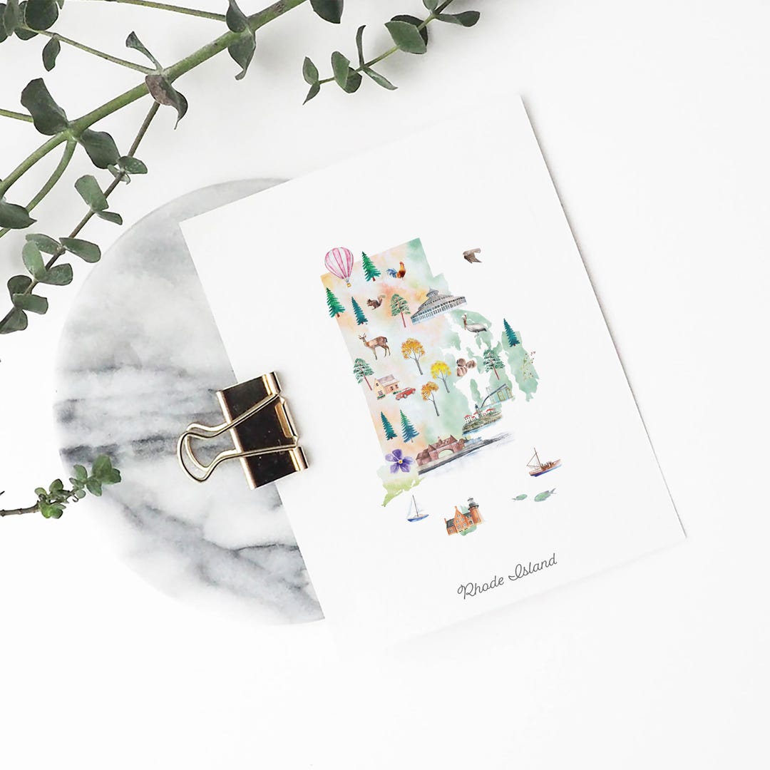 Rhode Island Printable State Map, Illustrated Wall Art Print, Nursery ...