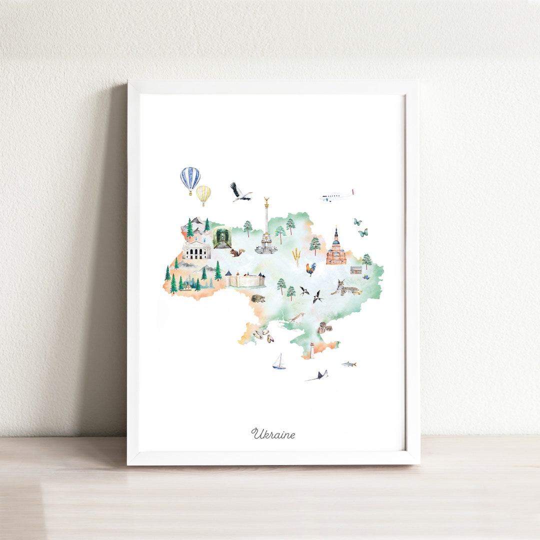 Ukraine Map Illustrated Art Print | Home Decor Travel Poster | Nursery ...