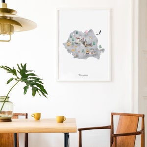 Romania Illustrated Map Art Print, Watercolor Nursery Decor, Country ...