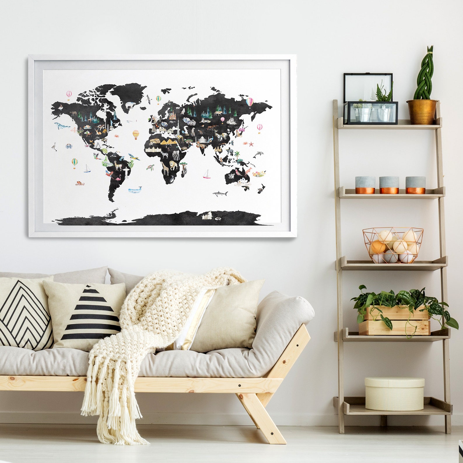 Illustrated World Map Kids Room World Map Personalized - Etsy Canada