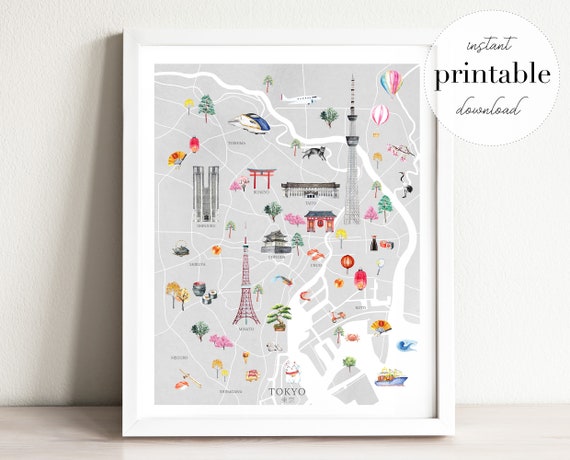 Tokyo City Map Printable illustration wall art print | Etsy