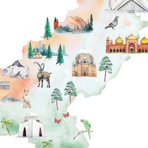 Pakistan Map Art Print Illustrated | Country Map Poster | Watercolor ...